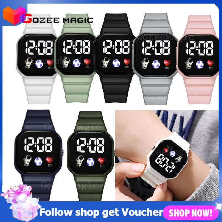 แฟชั่น Unisex Square LED Watch นาฬิกาดิจิตอลสายนาฬิกาซิลิโคนเด็ก ...