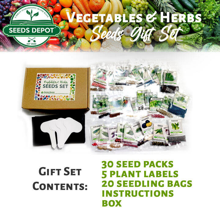Vegetable and Herbs Gift Set - 30 Seed Packs Plant Labels and Seedling ...