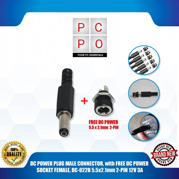DC POWER PLUG MALE CONNECTOR, with FREE DC POWER SOCKET FEMALE, DC-022B ...