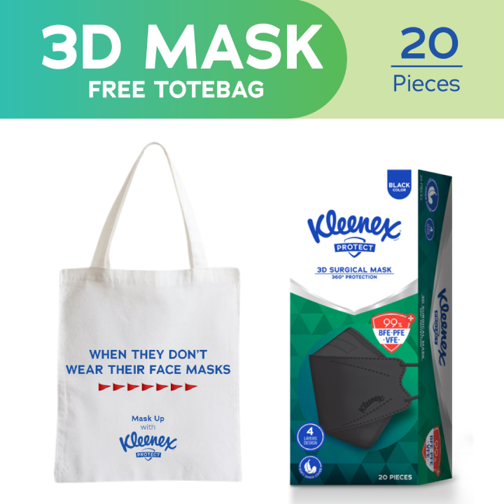 Kleenex Protect Mask 3D (20's) Box - Black FREE Totebag Mask | Lazada ...