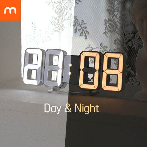 mooas Pure Mini Dual (White&White Gold) 3D LED Clock, Multi-Function LED Clock (Calendar, Alarm ...