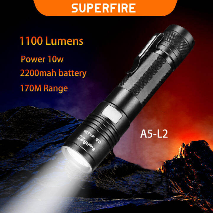 SUPERFIRE A5-L2 10W Powerful Torchlight 1100 lumens 5 Modes Lighting ...