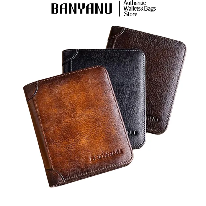 BANYANU กระเป๋าสตางค์หนังวัวแท้สไตล์วินเทจสำหรับผู้ชายผู้ถือบัตรเครดิต ...