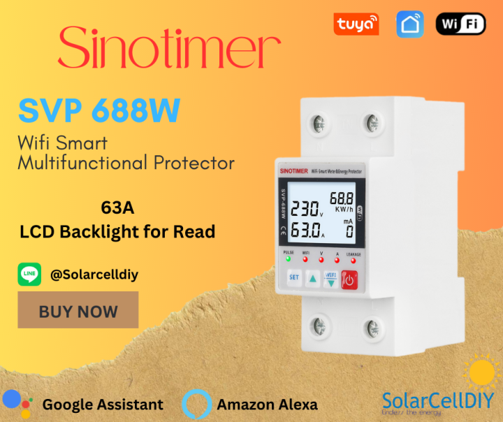 SINOTIMER SVP-688W 63A เบรคเกอร์เชื่อมต่อและสั่งงานผ่านอินเตอร์เน็ทได้ พร้อมแสดงค่า แรงดันไฟฟ้า ...