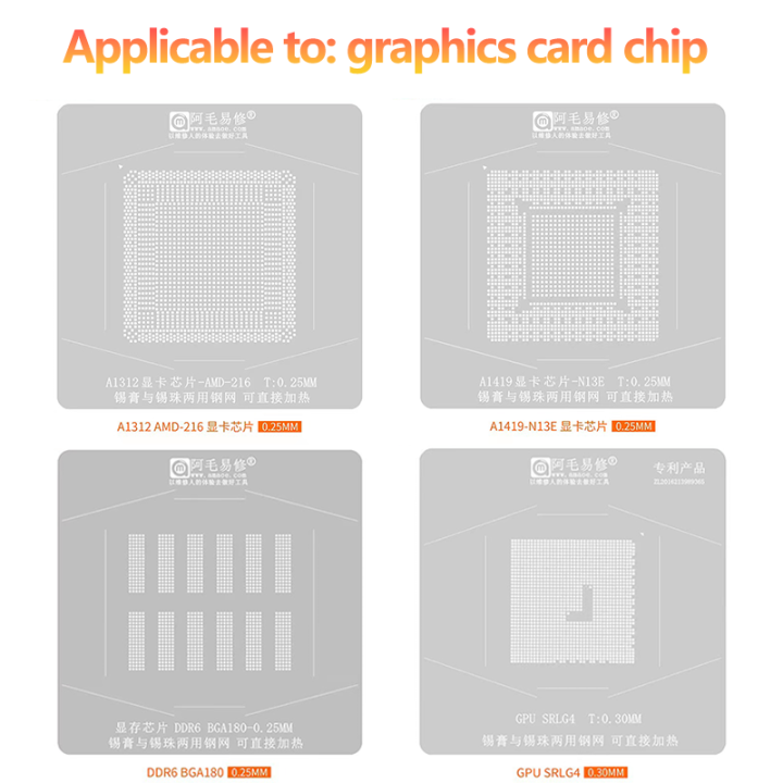 Amaoe Nvidia RTX3060 RX580 RTX2060 RTX2070 N18E GTX1080Ti GTX100 60 BGA Reballing Stencil for ...