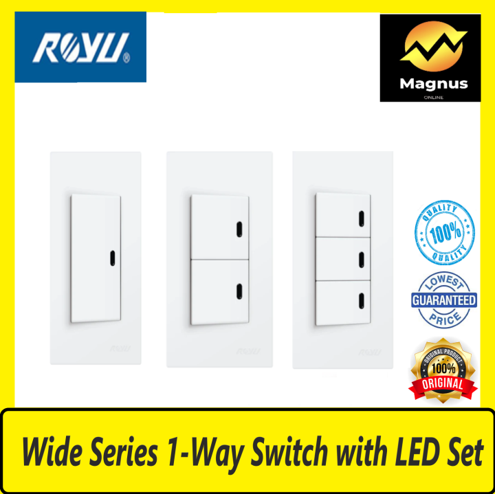 ROYU Wide Series 1-Way Switch with LED Set - 1 Gang, 2 Gang, 3 Gang ...