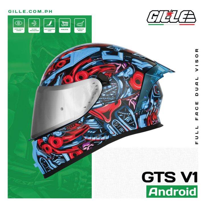 Gille 135 GTS SERIES V1 Android Full Face Dual Visor Motorcycle Helmet ...