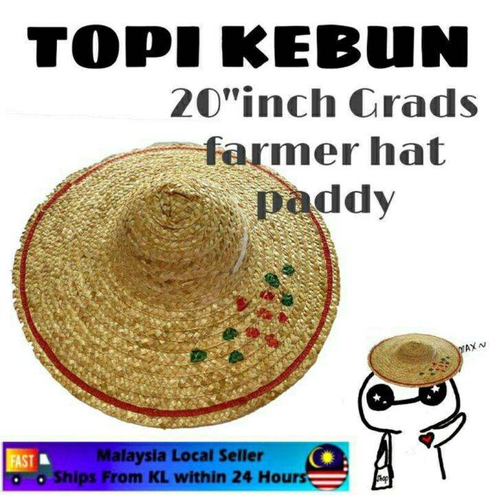 20" Grass Straw Farmer Hat Cap - Topi Rumput Jerami Petani - Topi Kebun ...