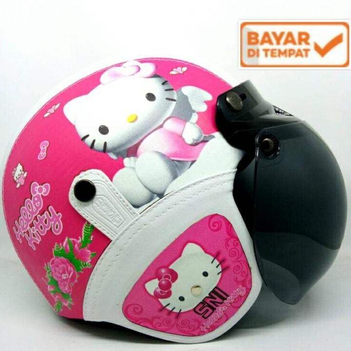 Moe Moe Helm Bogo "REBO KULIT KLASIK SNI HELLO KITTY PINK PUTIH KACA ...