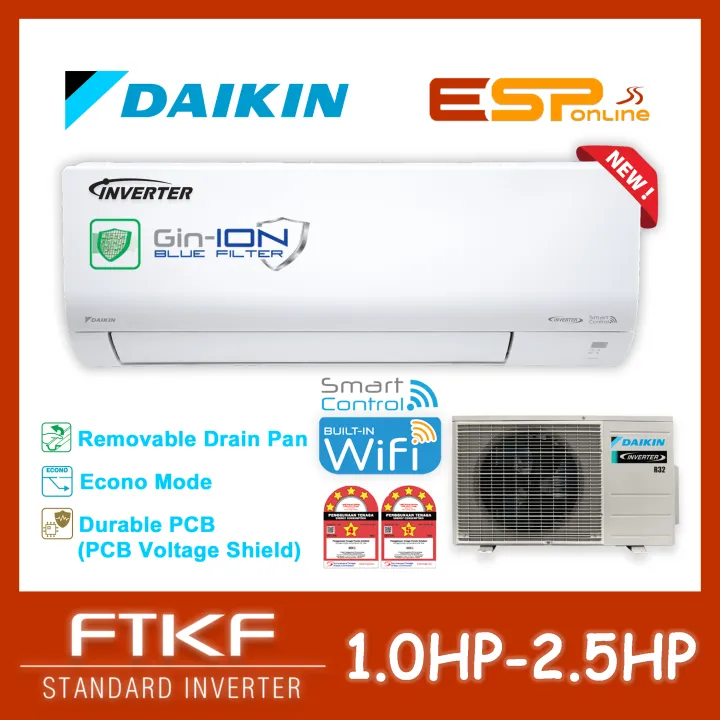 Daikin R32 1.0HP - 2.5HP Standard Inverter Wall Mounted Air Conditioner Wifi Smart Control (FTKF ...