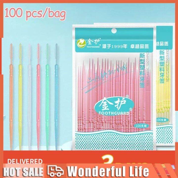 100 PCS Double-Headed Oral Care Brush Pick Interdental Brush Teeth ...