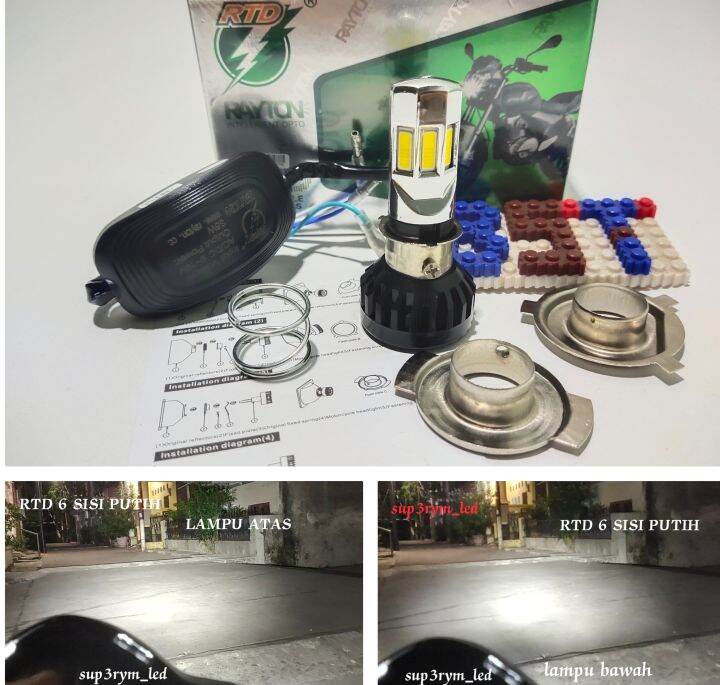 LAMPU UTAMA LED RTD original M 02E 6 SISI HEADLAMP H6 H4 HS1 3000LM 6000K putih | Lazada Indonesia