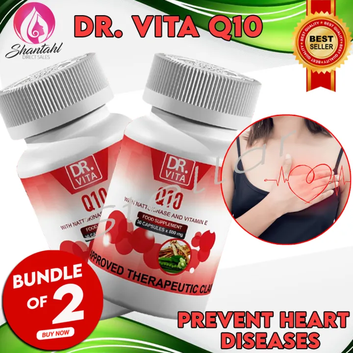 BUNDLE OF 2! Authentic Dr. Vita Q10 with Nattokinase and Vitamin E for Healthy heart 500mg 30 ...