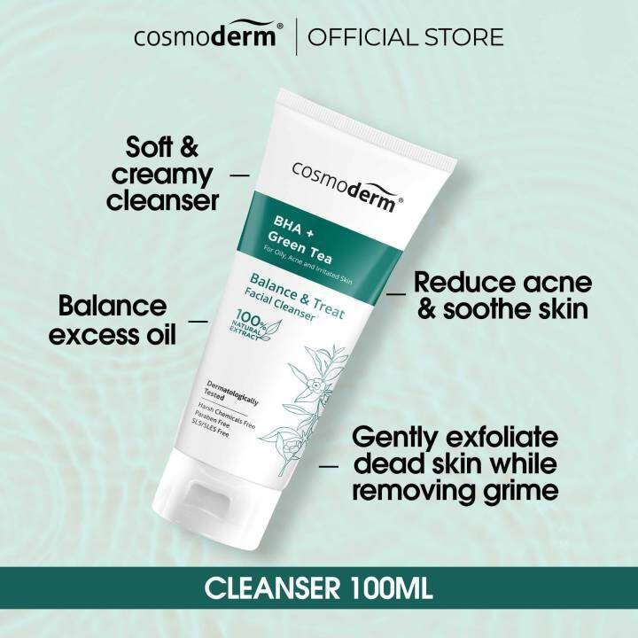 Cosmoderm BHA + Green Tea Balance & Treat Facial Cleanser ( 100ml ...