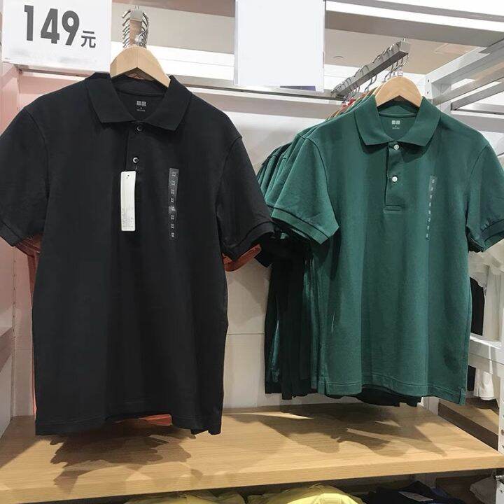 UNIQLO ญี่ปุ่นระบายอากาศมุกผ้าฝ้ายฤดูร้อนผู้ชายสันทนาการปกแขนสั้นเสื้อ ...