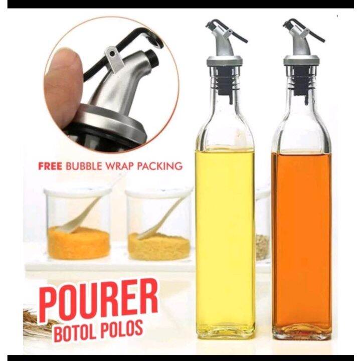 BOTOL MINYAK KACA 500ML BOTOL CUKA KECAP SET POURER PENUTUP TEMPAT ...
