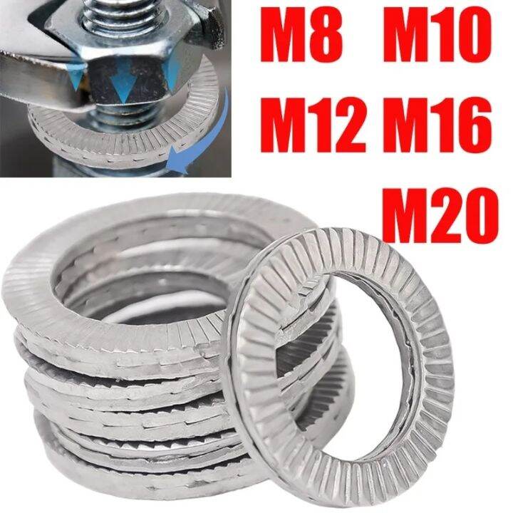 5PCS 304 Stainless Steel Gasket M8 M10 M12 M16 M20 Original Wedge Lock Washer Double Layered ...