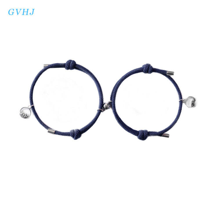 GVHJ ดึงดูดคู่กำไลข้อมือแม่เหล็กปรับเชือกถักเปียได้ | Lazada.co.th