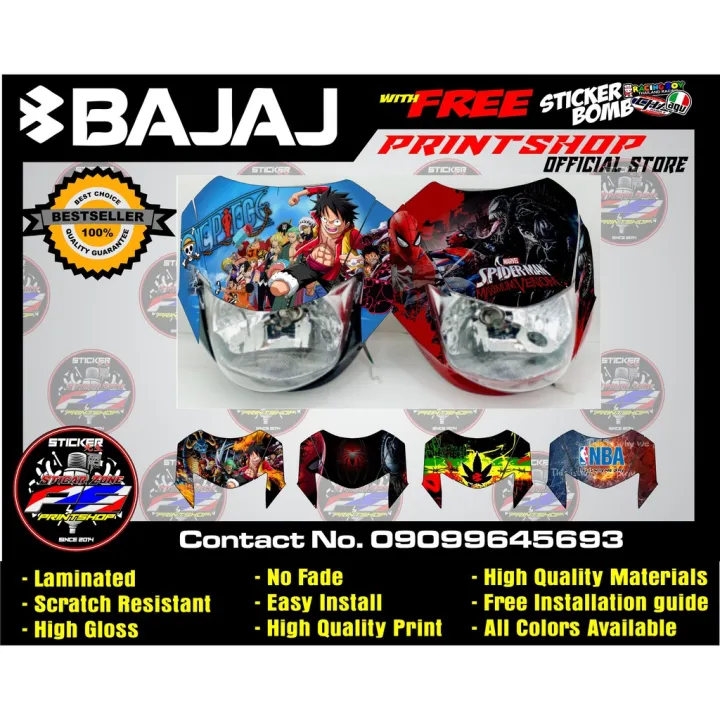 Bajaj 100 and 125 kawasaki Cowling Headlight Front only sticker decals ...