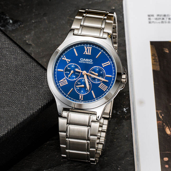 นาฬิกาข้อมือผู้ชาย Casio รุ่น MTP-V300D-2A สายแสตนเลส หน้าปัดสีน้ำเงิน -ของแท้ 100% รับประกัน ...
