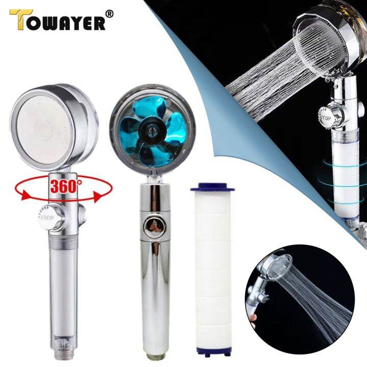 Propeller Shower Head Water Saving Flow 360 Degrees Rotating With Fan