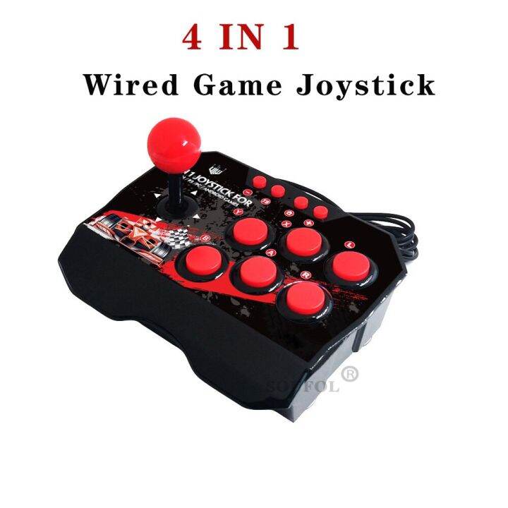 4 In 1 USB Wired Game Joystick Retro Arcade Console Rocker Fighting ...