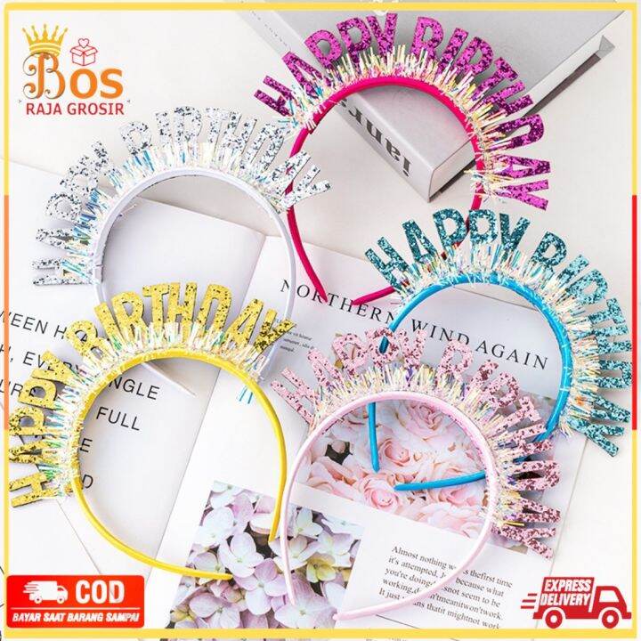 Bando Happy Birthday Gliter Rumbai Bando gliter Pesta Ulang Tahun ...