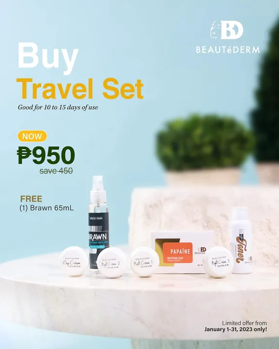 Buy BEAUTeDERM Travel Set w/ free Brawn Spray 65ml for 950php only ...