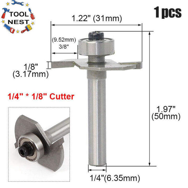 1pc 1/4" Shank 4 Edge T Type Router Bit Slotting Cutter Woodworking ...