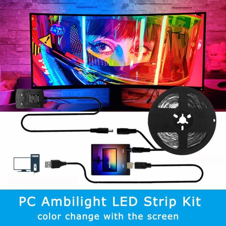 Dream Screen PC Ambilight Backlight Kit สำหรับคอมพิวเตอร์,5050 SMD แอดเดรส RGB LED Strip WS2812B ...