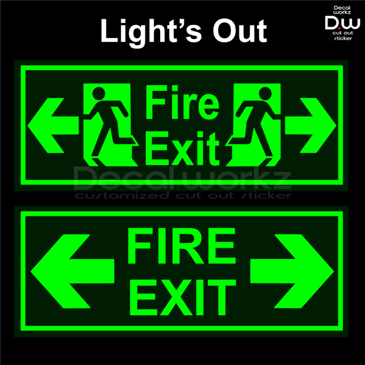 Fire Exit Sign Dual Arrow Glow in the Dark Cut Out Luminous Sticker in ...