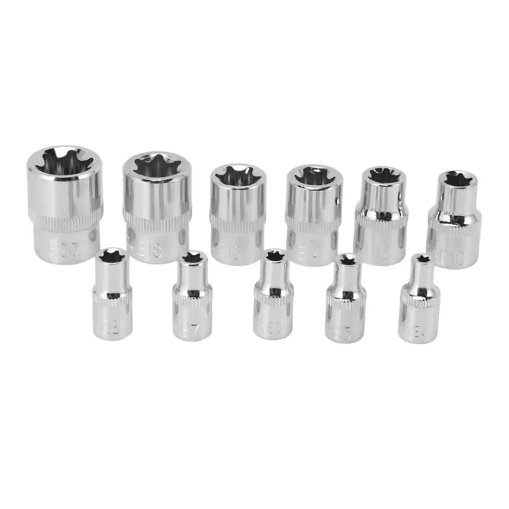11Pc Female E Torx Star Socket Set Rail E4 - E20 External Star Torque ...