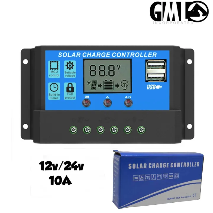 GML INC 10A Solar Charger Controller Solar Panel Battery Intelligent Regulator with USB Port ...