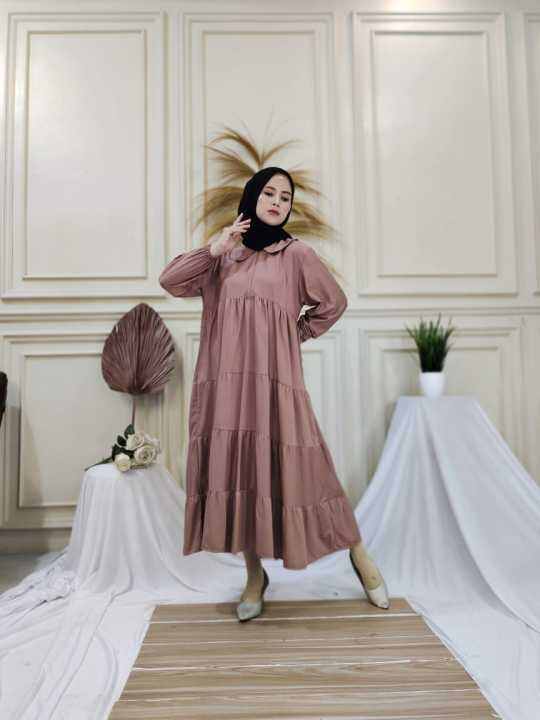MIDI DRESS TERBARU POLOS RAYON TWILL TEBAL MIDI DRESS WANITA KEKINIAN 2023 MIDI RAYON TWILL ...