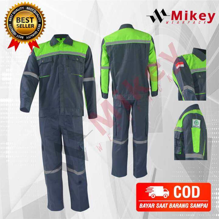 Wearpack Atasan Kemeja Safety Seragam Kerja Baju Welder Abu Tua - Hijau ...
