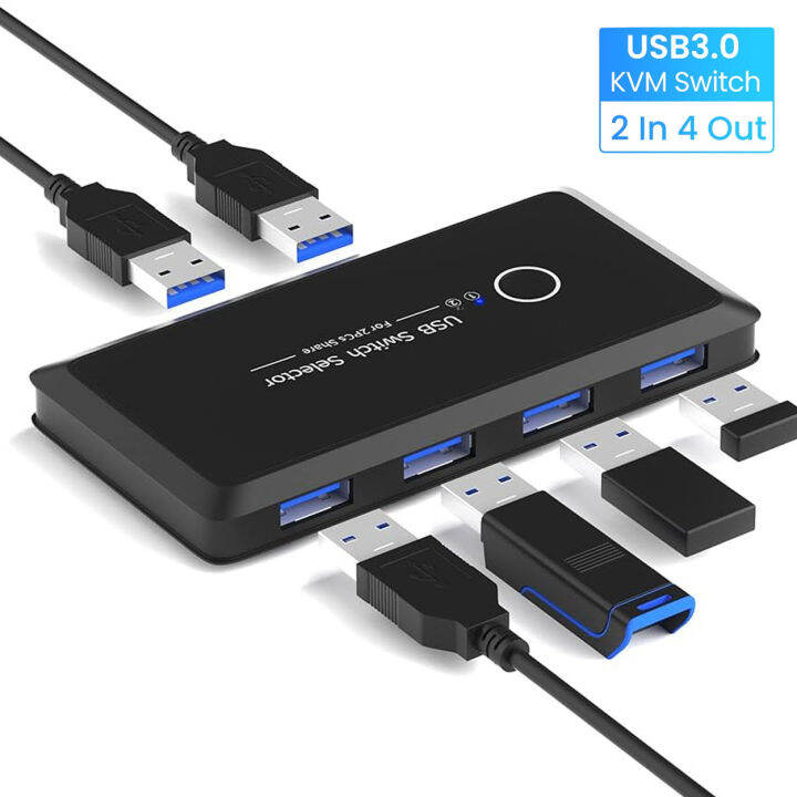 USB 3.0 Switch Selector 4 Port 2 Computers Peripheral Switcher Adapter ...