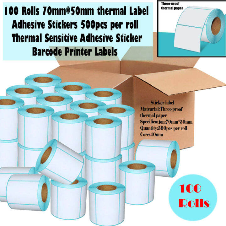 100 Rolls 70mm*50mm thermal Label Adhesive Stickers 500pcs per roll ...