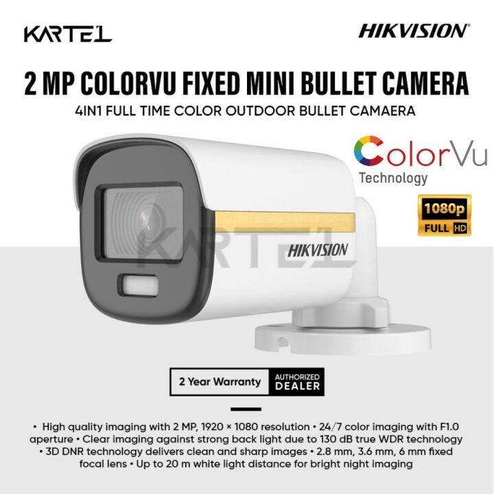 Hikvision 2MP 1080P ColorVu Bullet Camera 24/7 Colored with LED Warm ...