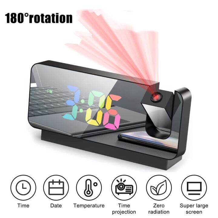 180 ° rotary projection digital alarm clock USB electronic ceiling ...