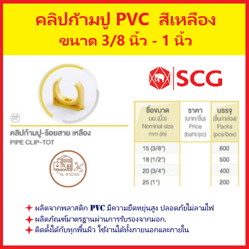 คลิปก้ามปู PVC SCG สีเหลือง ขนาด 3/8 นิ้ว - 1 นิ้ว | Lazada.co.th