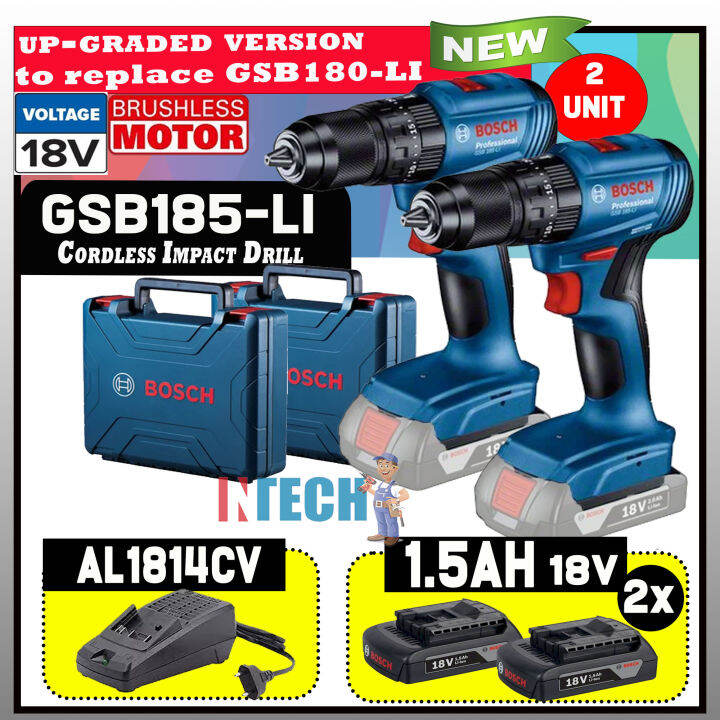 BOSCH COMBO GSB185-LI (2 UNIT) BRUSHLESS MOTOR CORDLESS IMPACT DRILL C ...