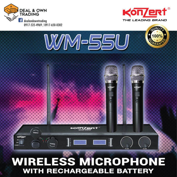 Konzert WM-55U Dual Channel UHF Wireless Microphone with Rechargeable ...