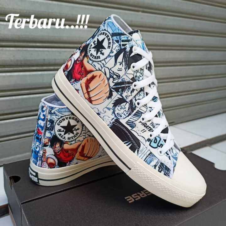 SEPATU PRIA HIGH MOTIF LUFFY ONE PIECE WHITE Premium | Lazada Indonesia