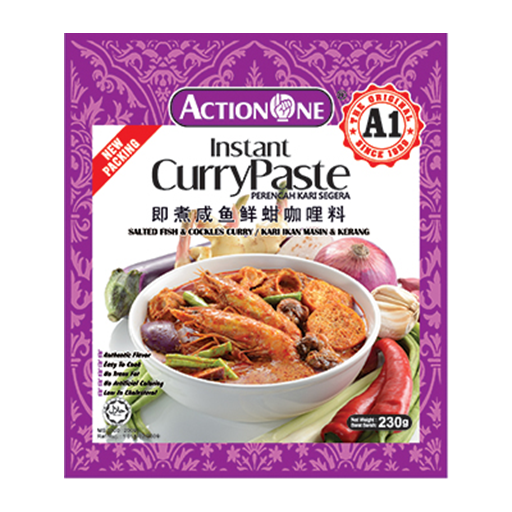 A1 / ACTION ONE Instant Curry Paste (Salted Fish with Cockles Curry) (Purple Packaging ...