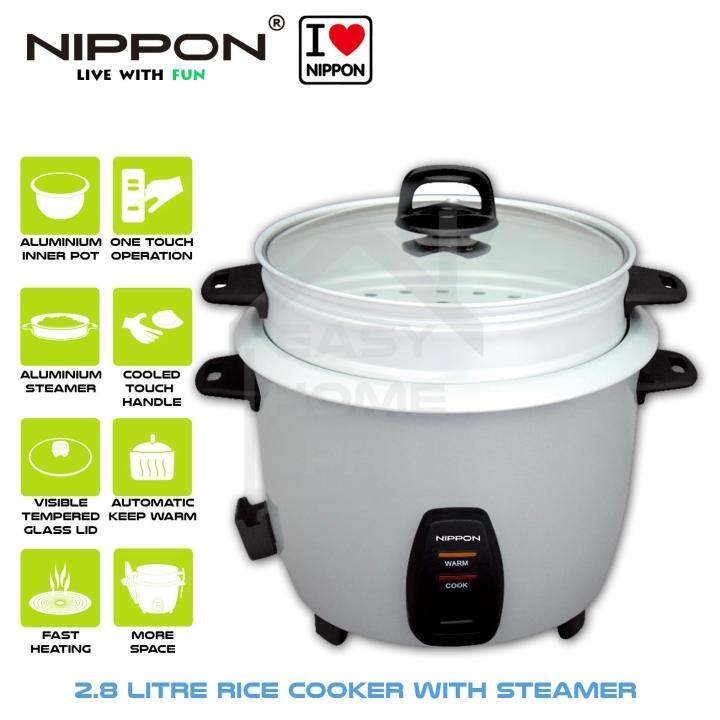 NIPPON NRC-C328S RICE COOKER WITH STEAMER 2.8L GLASS LID | Lazada