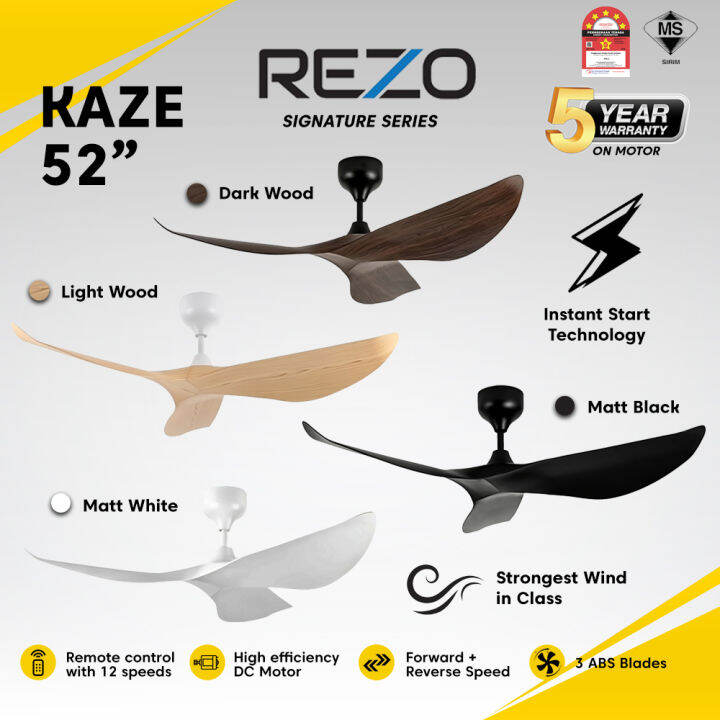 REZO KAZE 52/3B Ceiling Fan Remote Control DC Motor 6F + 6R Speed 3 ABS ...