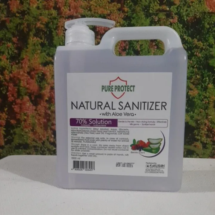 PURE PROTECT NATURAL Sanitizer Alcohol 1000ml or 1 liter with pump ...