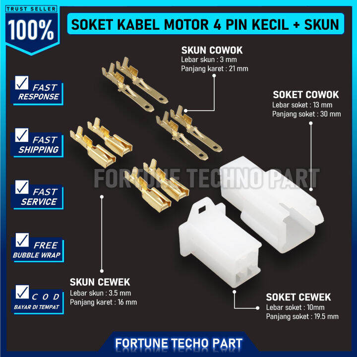PAKET 10 SET Socket 4 Pin Kecil + Skun / Soket Motor / Konektor Motor ...