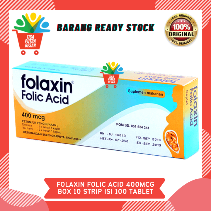 FOLAXIN FOLIC ACID 400 MCG BOX 10 STRIP ISI 100 KAPLET / SUPLEMEN ...
