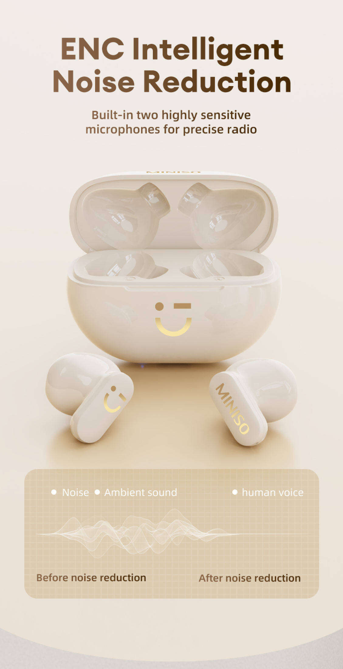 Miniso M08มินิโซะหูฟังออกกำลังชุดหูฟังเสียงคุณภาพสูงไม่มีเสียงรบกวนชุดหูฟังบลูทูธไร้สายเหมาะ ...